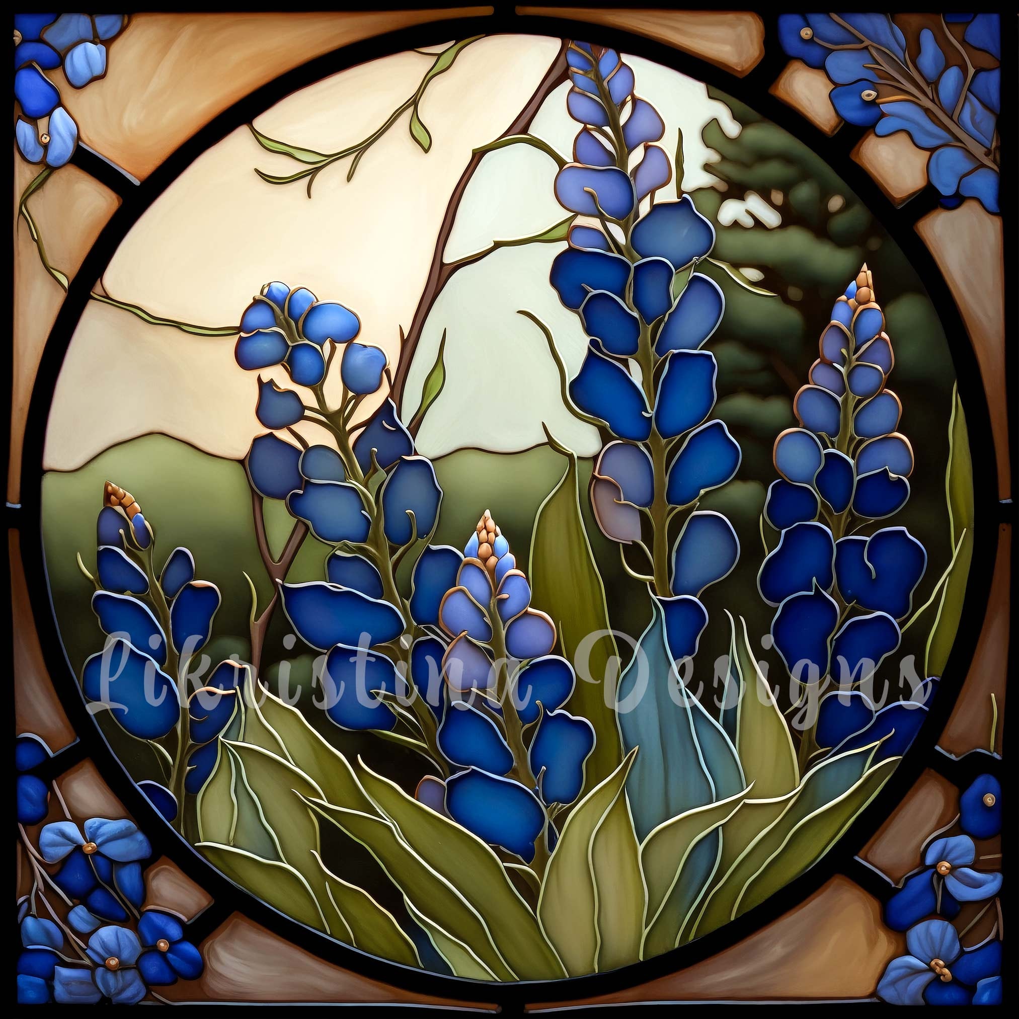 Texas Bluebonnets Stained Glass Sublimation Design PNG, Square ...
