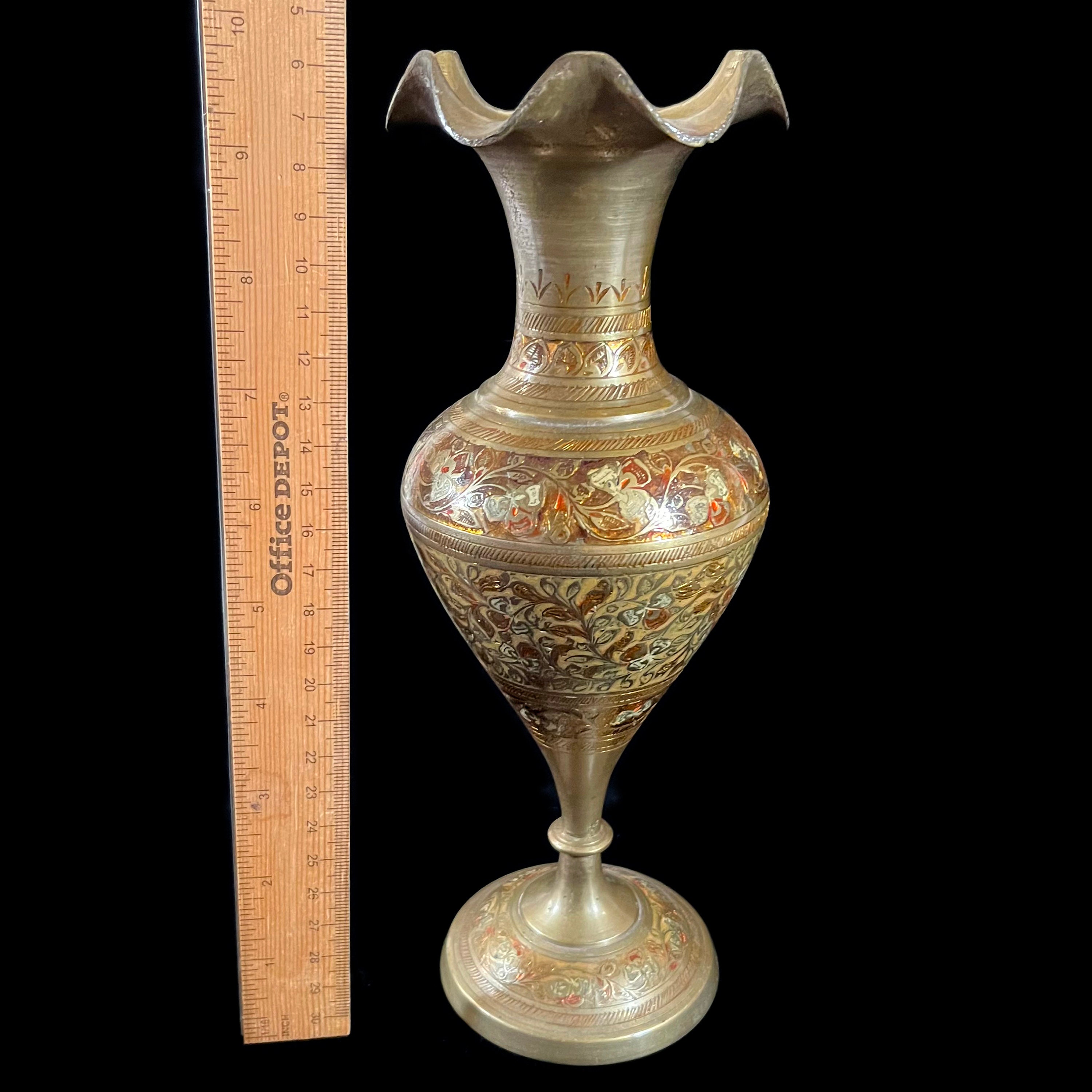 Vintage British Raj Brass Vase With Ruffled Edge - Etsy