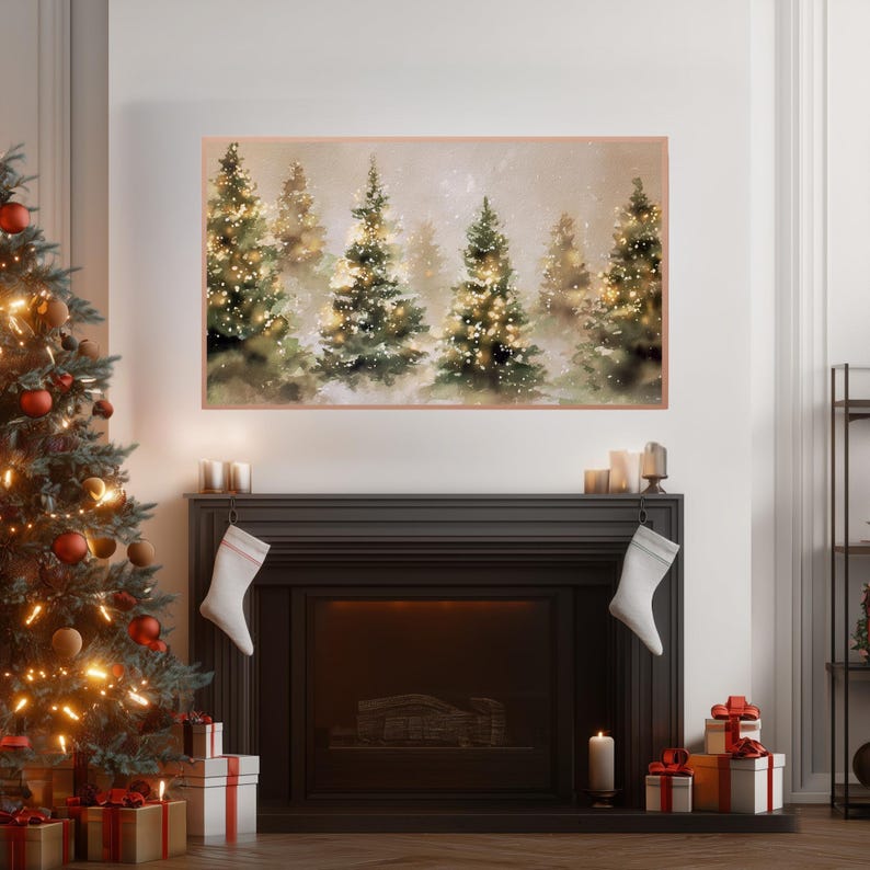 Watercolor Christmas Tree Frame TV Art | Winter Forest (digital ...