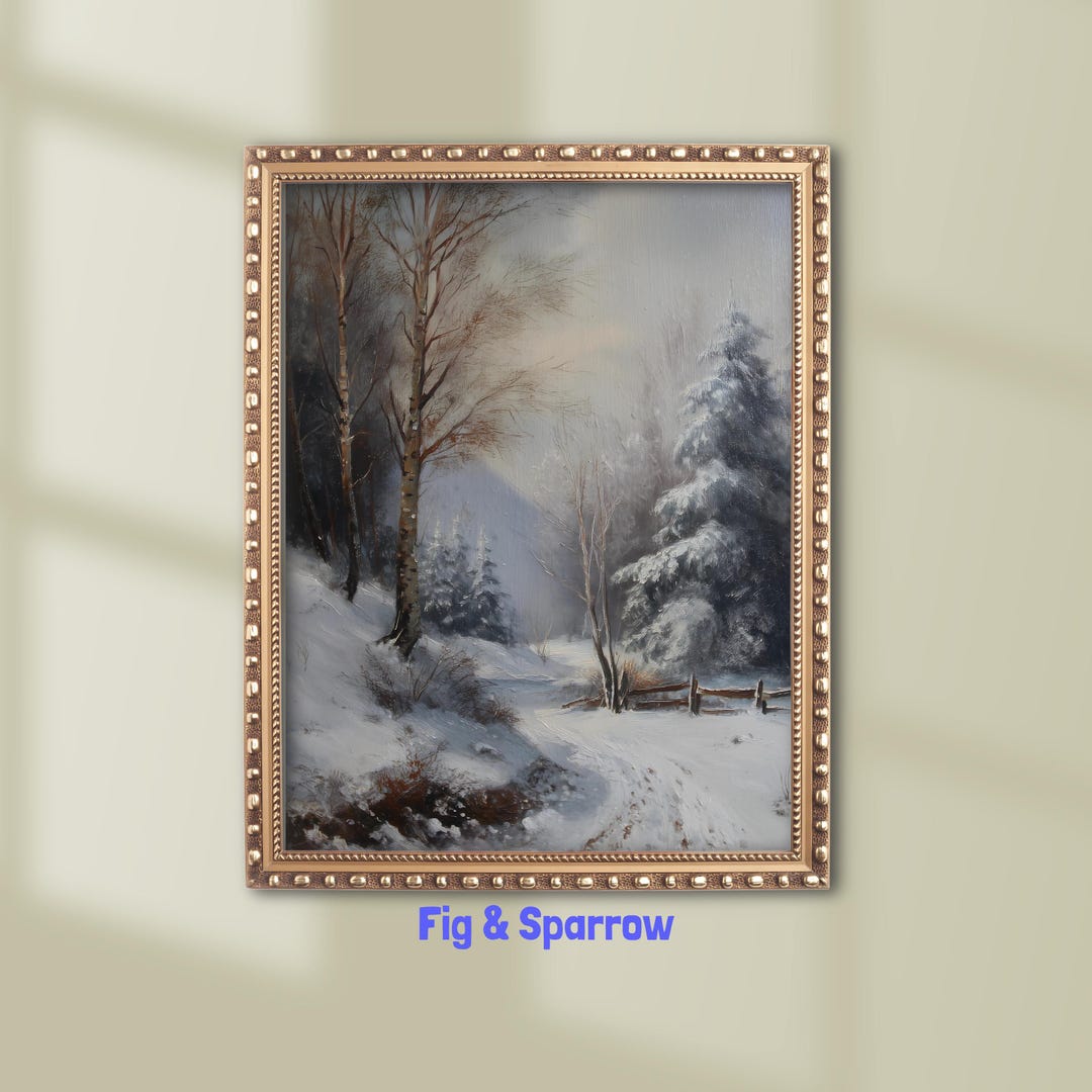 Winter Landscape Print: Rustic Cabin Wall Art, Snowy Forest (digital ...