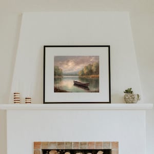 Digital Download Lake Wall Art – Vintage Rowboat on Water Oil Painting ...