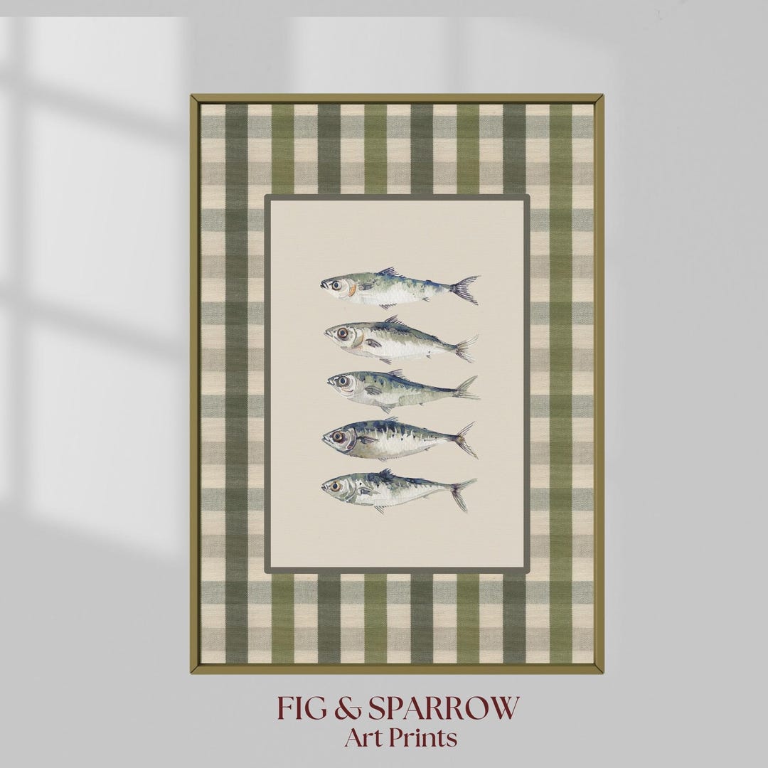 Vintage Fish Illustration Art Print, Coastal Kitchen Wall Art, Sardine ...
