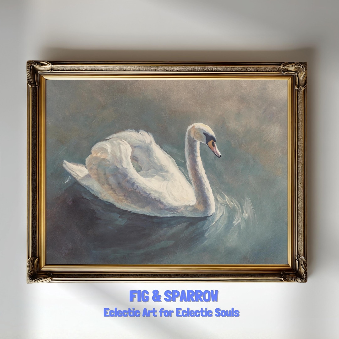 Swan Wall Art | Neutral Lake Painting Printable | Elegant Nature Decor ...