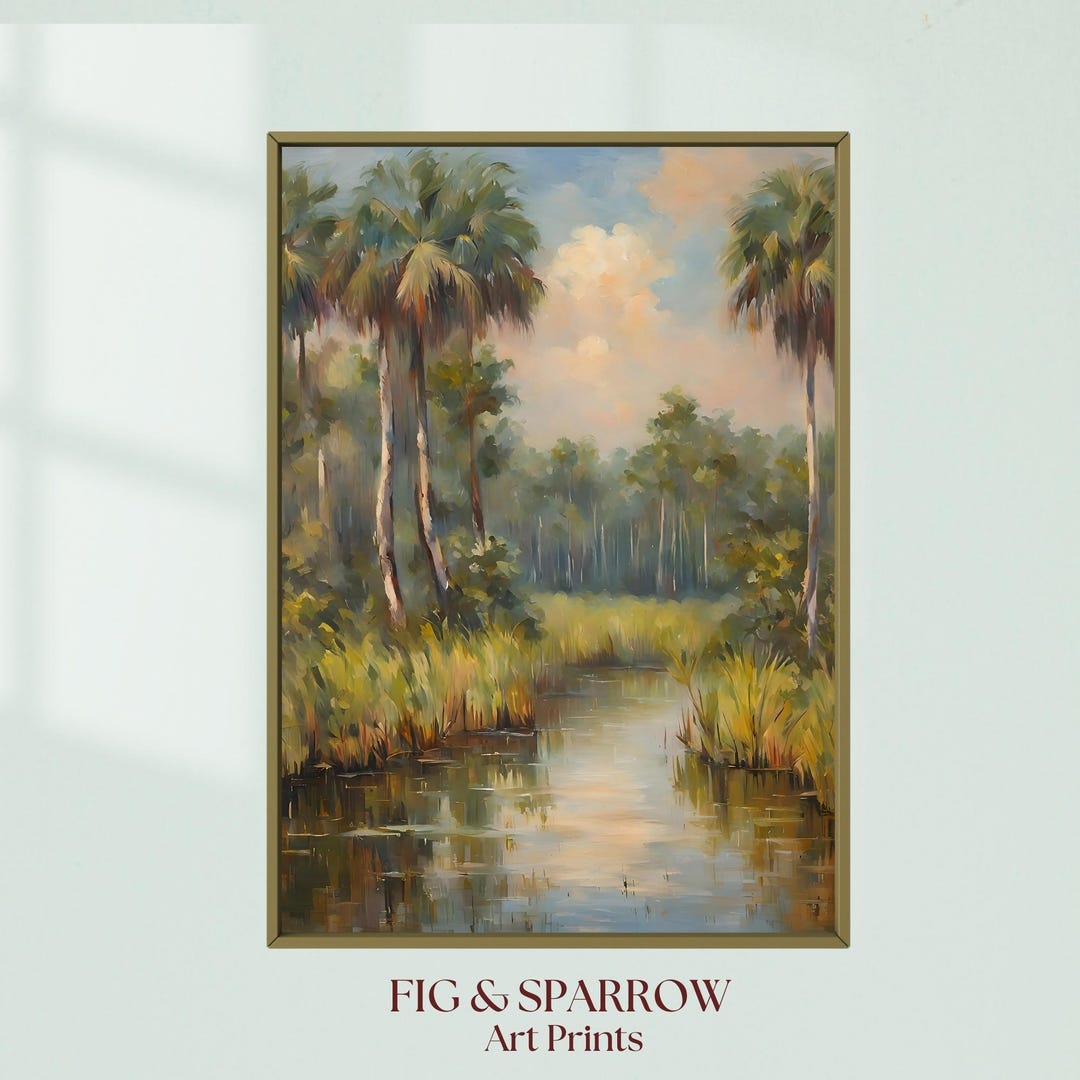 Tropical Marsh Landscape Printable Art, Palm Tree Wall Decor, Coastal ...