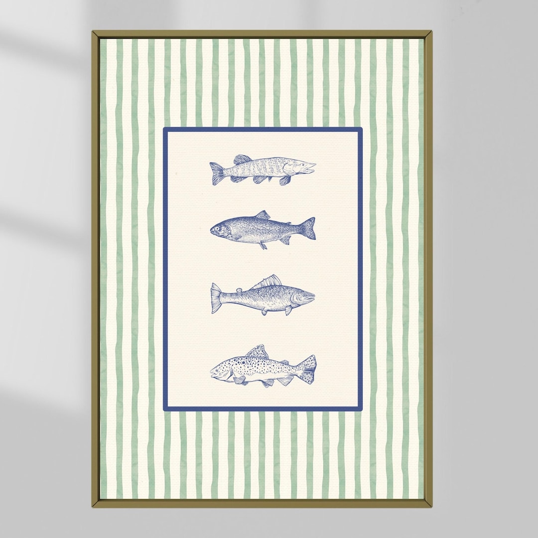 Vintage Fish Art Print: Blue Botanical Illustration, Coastal Wall Decor ...