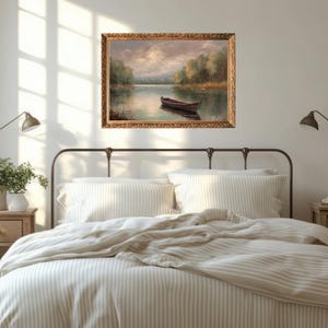 Digital Download Lake Wall Art – Vintage Rowboat on Water Oil Painting ...