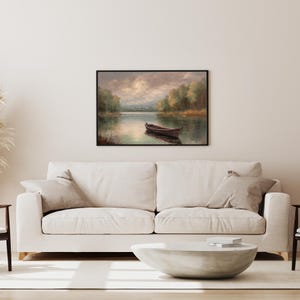 Digital Download Lake Wall Art – Vintage Rowboat on Water Oil Painting ...