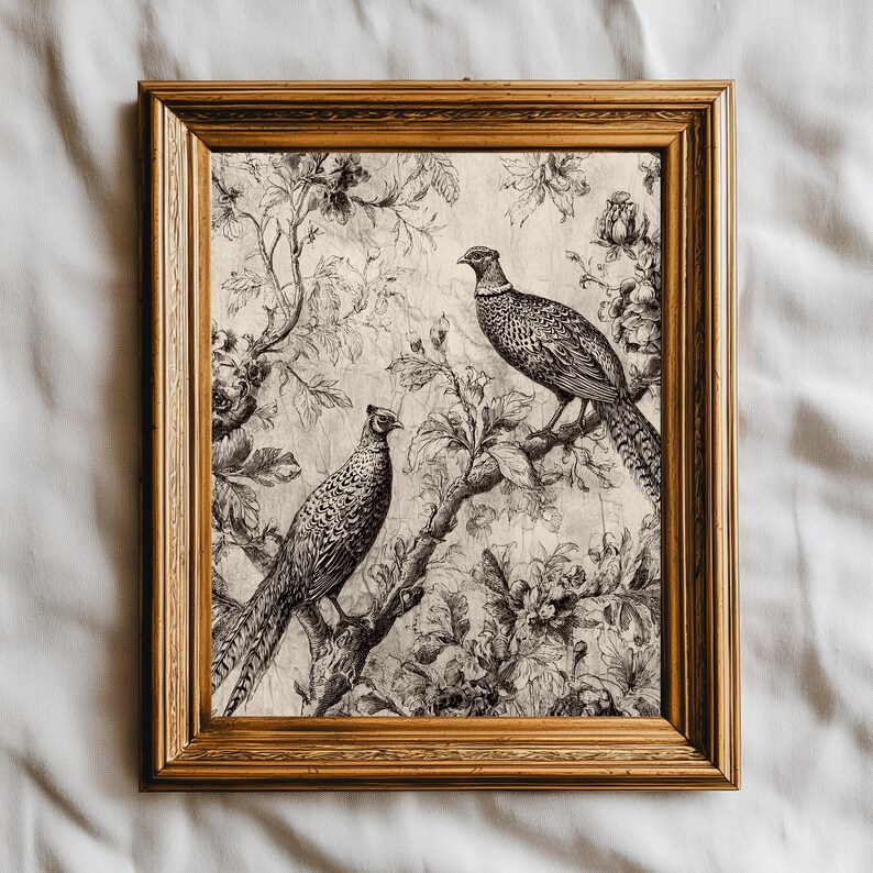 Vintage Pheasant Illustration Print | Rustic Bird Wall Art | Farmhouse ...
