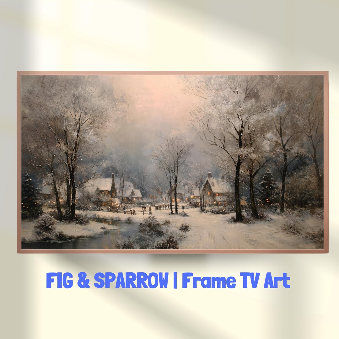Winter Village Frame TV Art | Snowy Cottage Christmas Landscape (4K ...