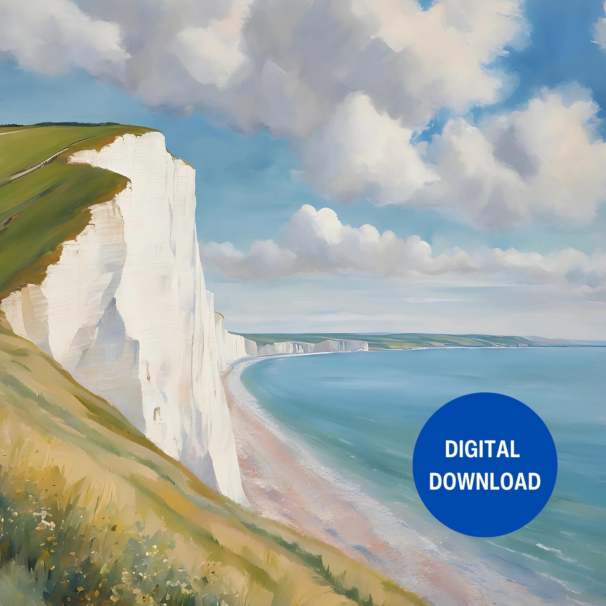 White Cliffs of Dover Print: Coastal Seaside Landscape (digital ...