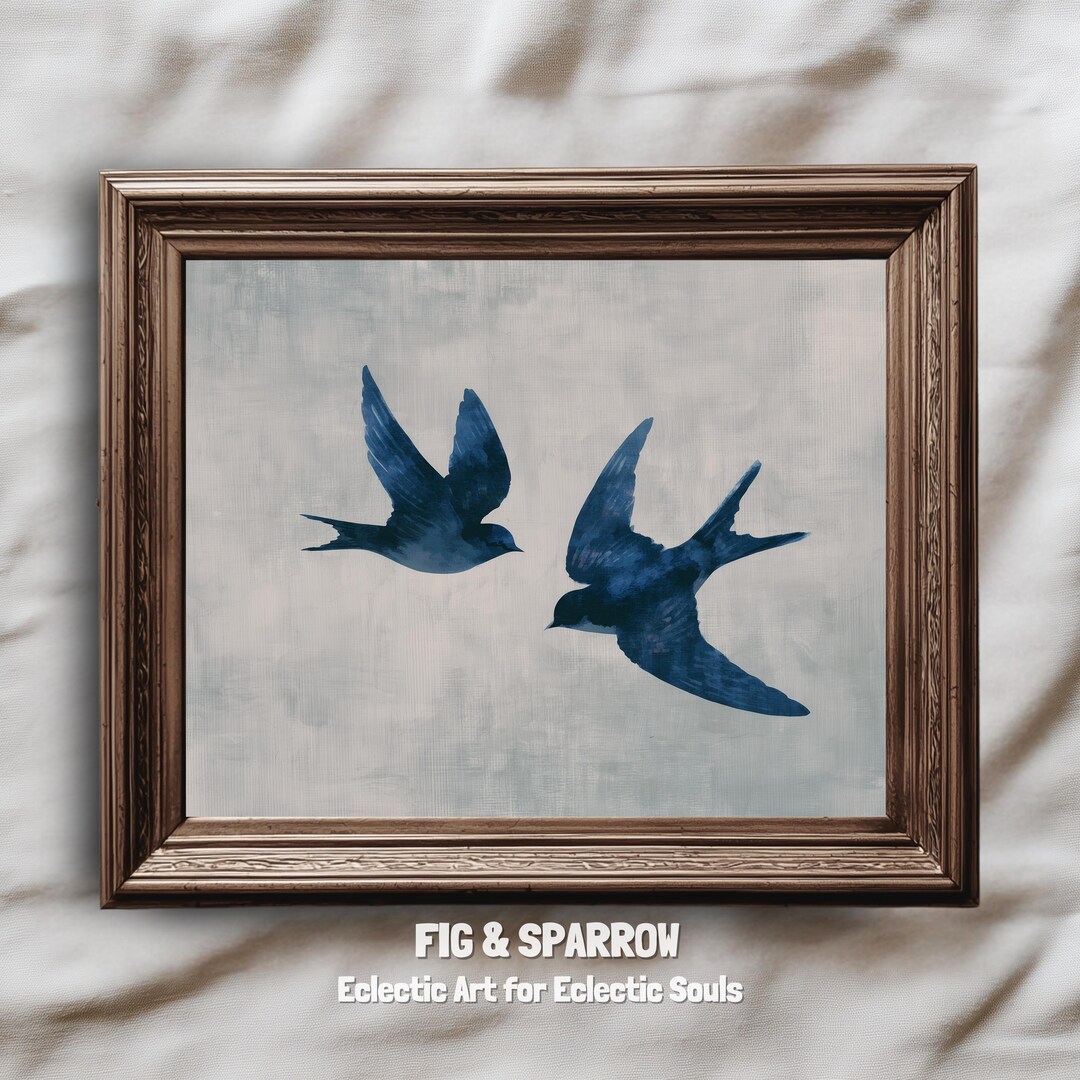 Blue Swallow Bird Print | Minimalist Nature Wall Art | Vintage Coastal ...