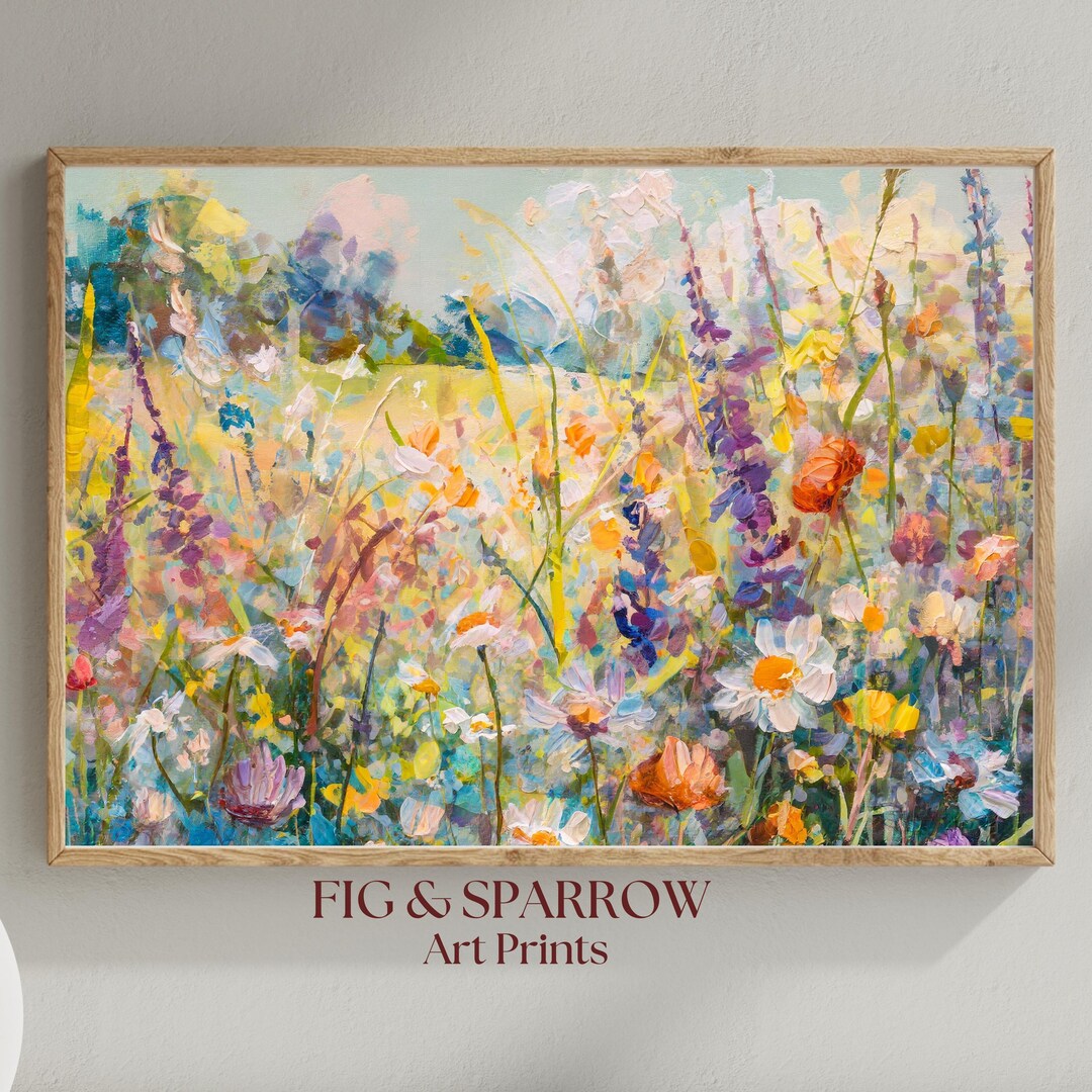 Wildflower Meadow Art Print: Cottagecore Floral Landscape (digital ...