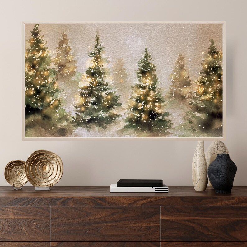 Watercolor Christmas Tree Frame TV Art | Winter Forest (digital ...