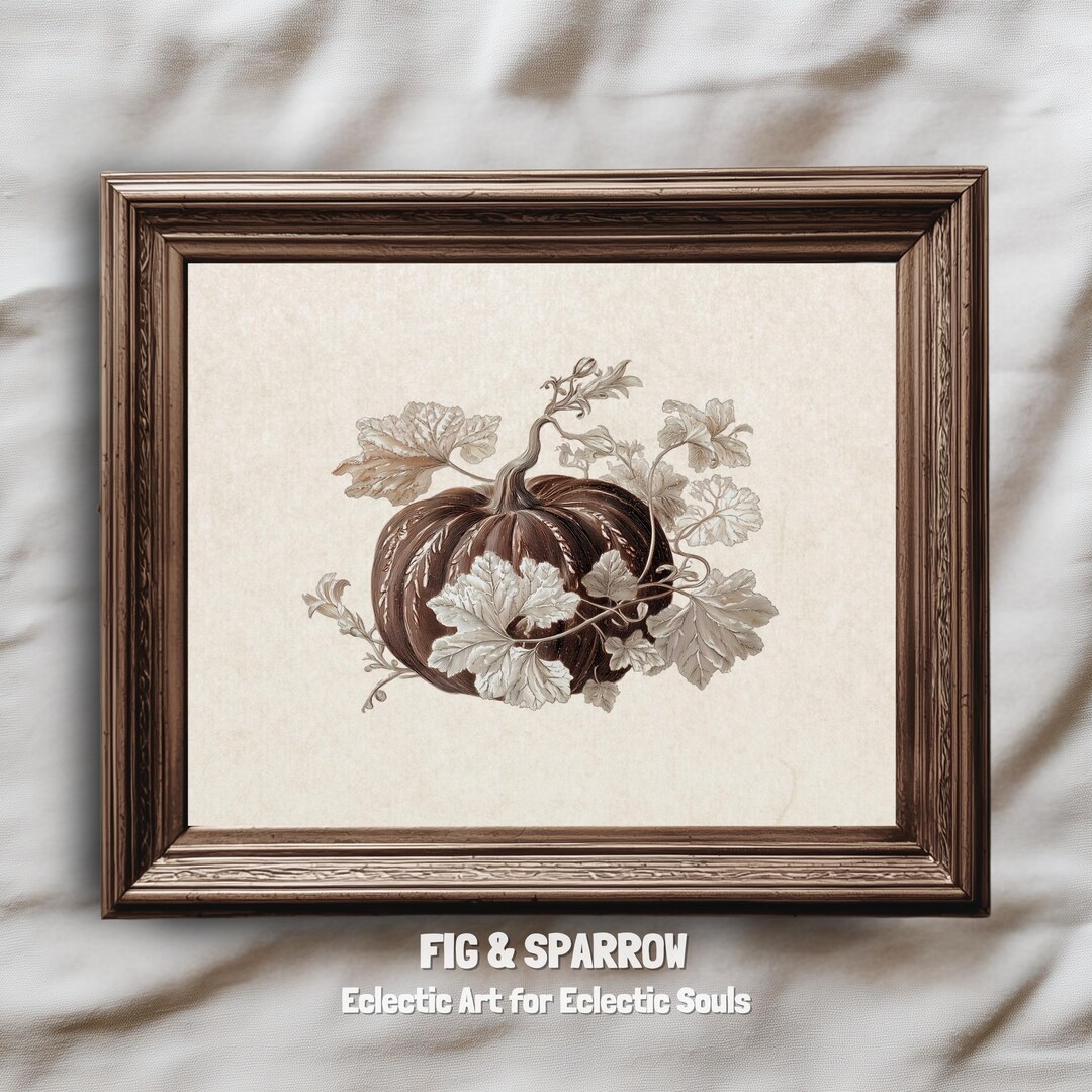 Vintage Pumpkin Botanical Print: Rustic Sepia Fall Art (digital ...