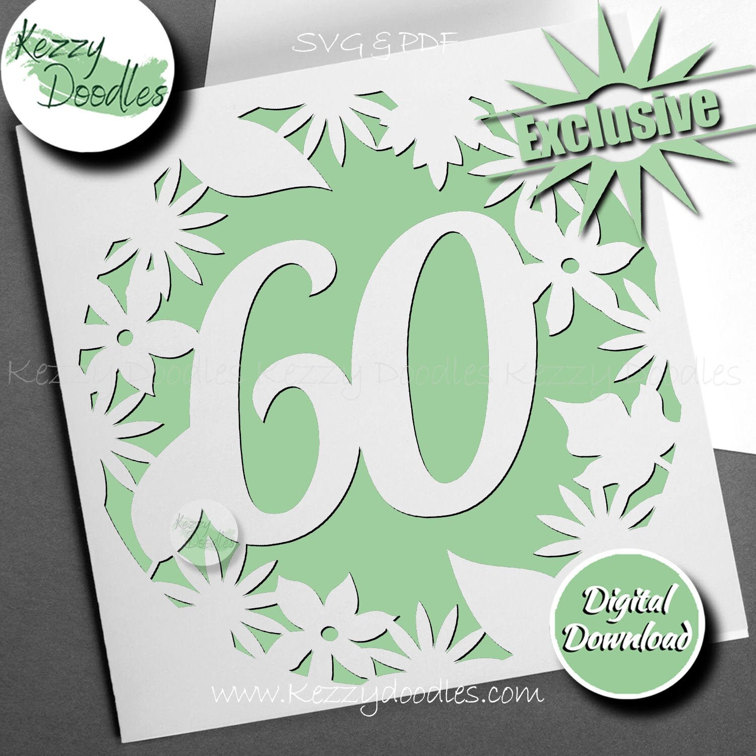 Flower Circle 60th Birthday Papercutting Template by Kezzy Doodles ...