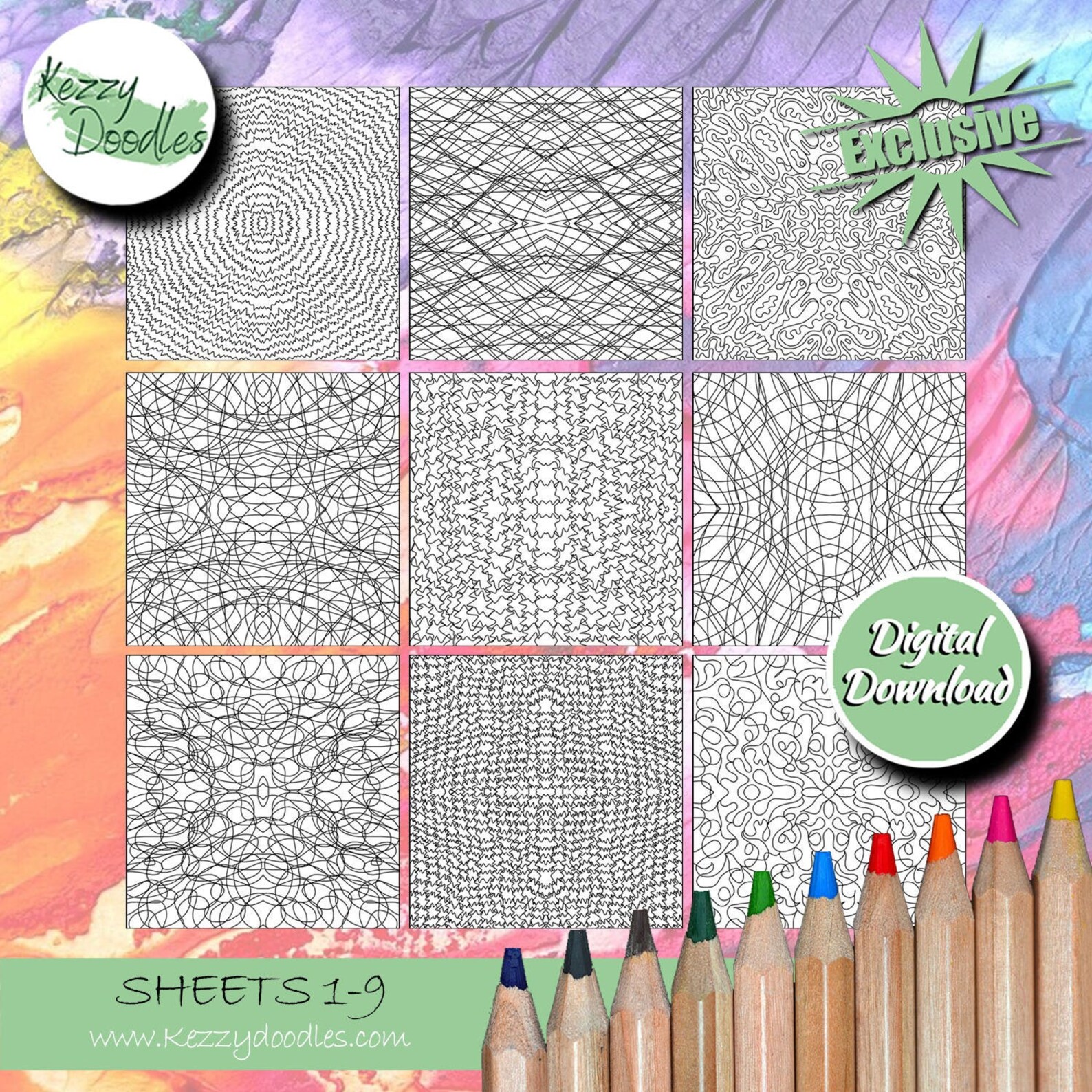 Absolute Scribble Colouring Sheets Sheets 1-9 Downloadable | Etsy