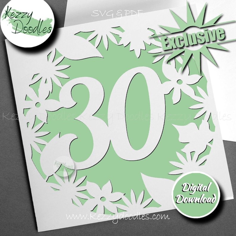 Flower Circle 30th Birthday Papercutting Template by Kezzy Doodles ...
