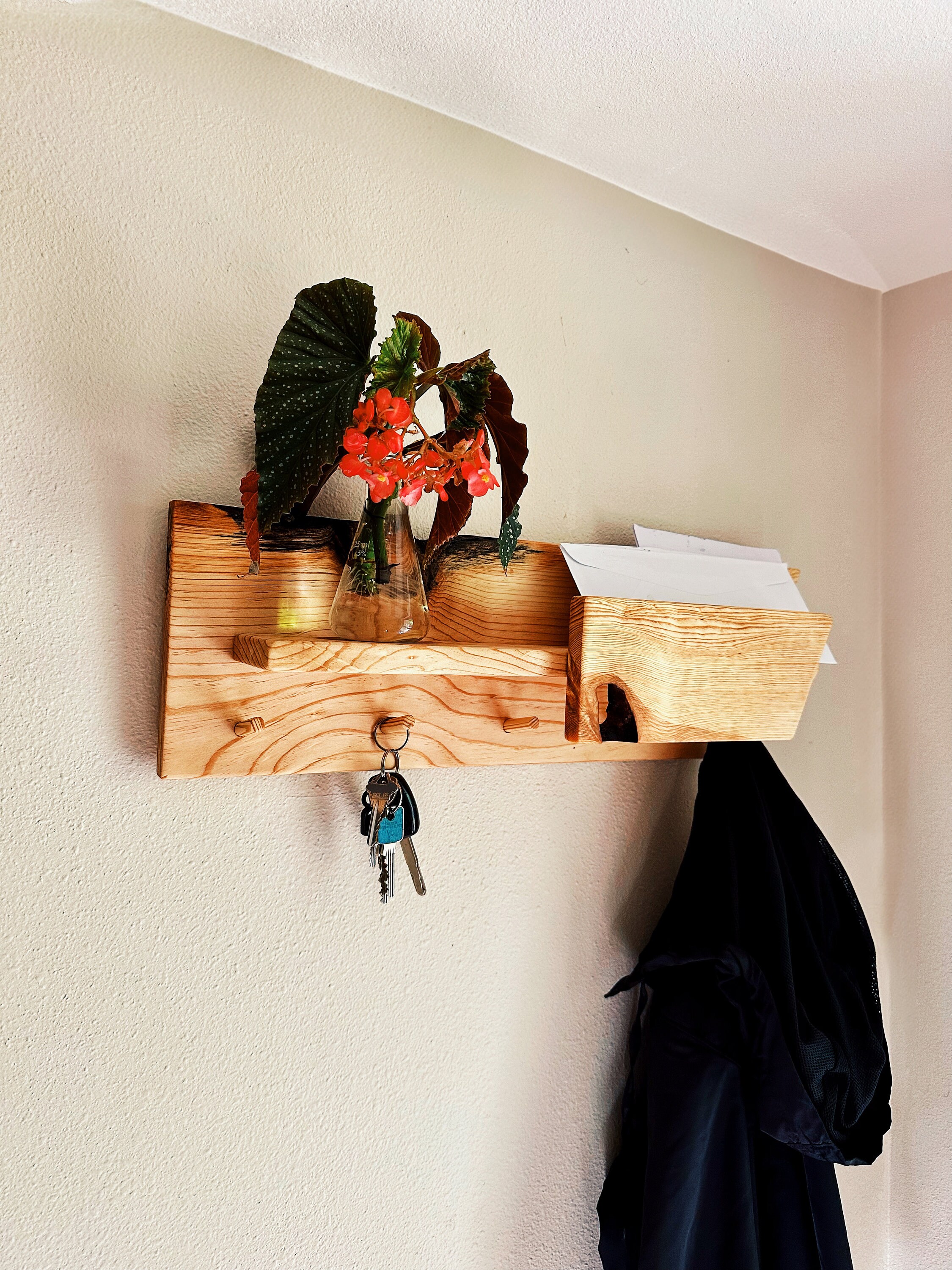 Handcrafted Knotty Pine Wall Organizer | Rustic Entryway Shelf With Key ...