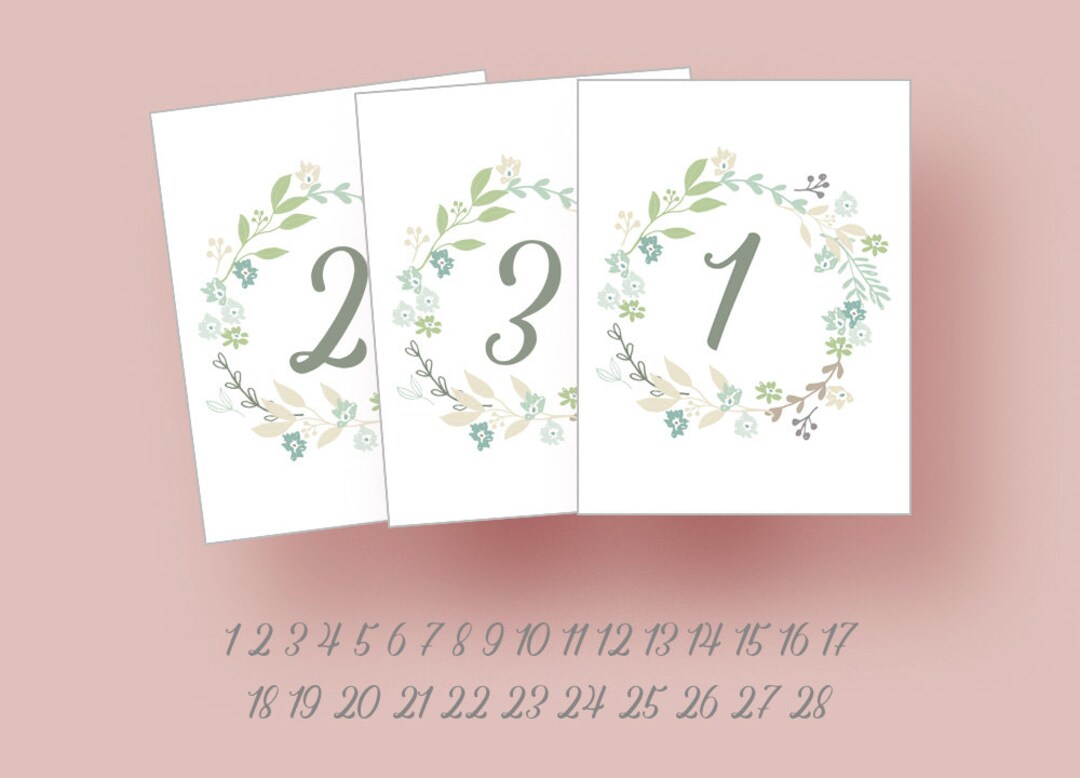 INSTANT DOWNLOAD Printable Table Numbers 1-28 - Rustic Botanical Simple ...