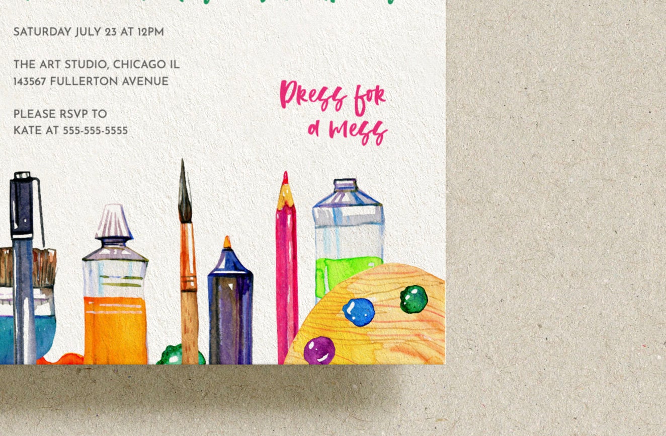 Paint Party Invite, Art Birthday Invite, Dress for A Mess, Colorful ...
