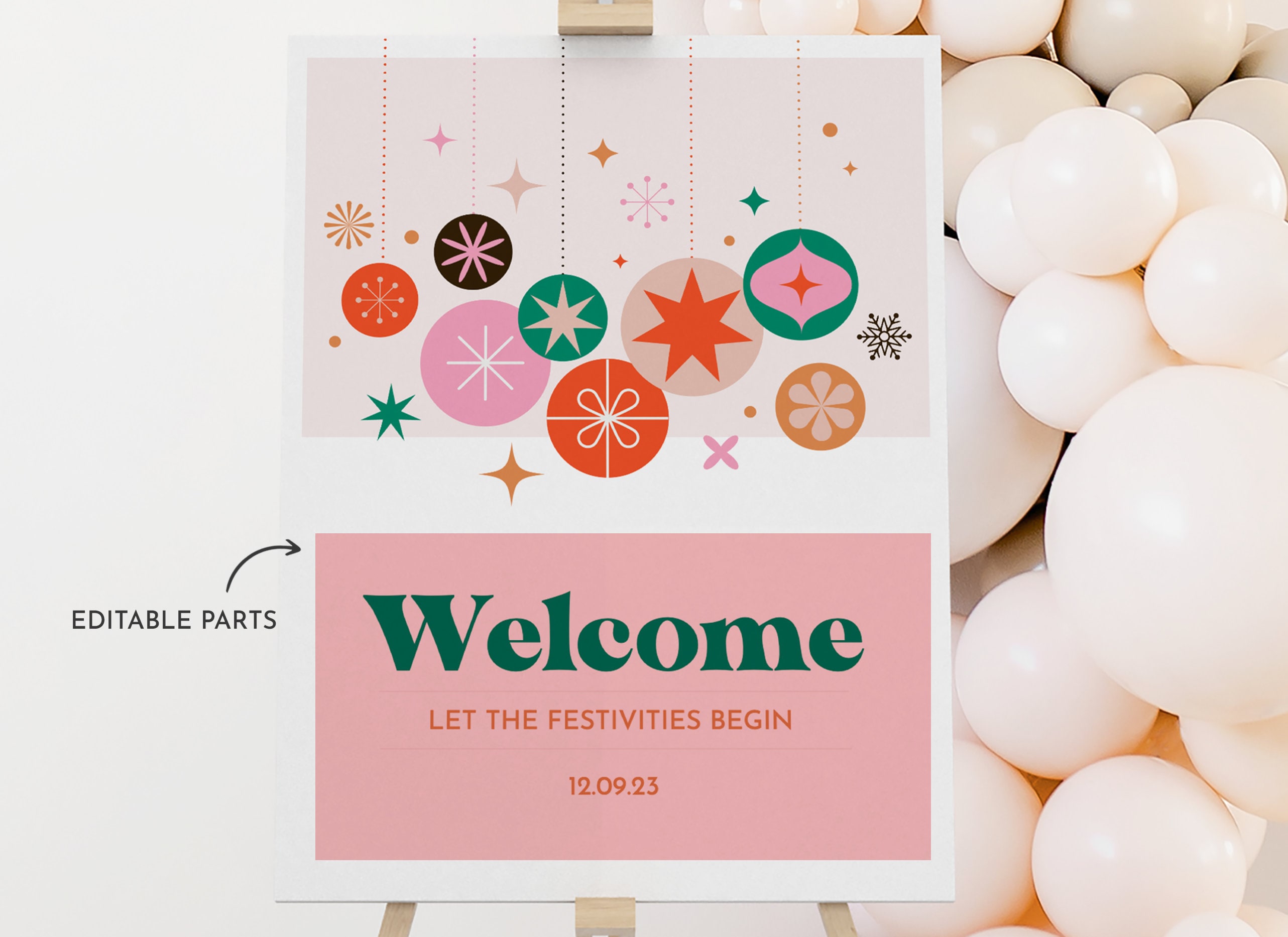 Editable Modern Christmas Party Welcome Sign, Holiday Welcome Sign ...