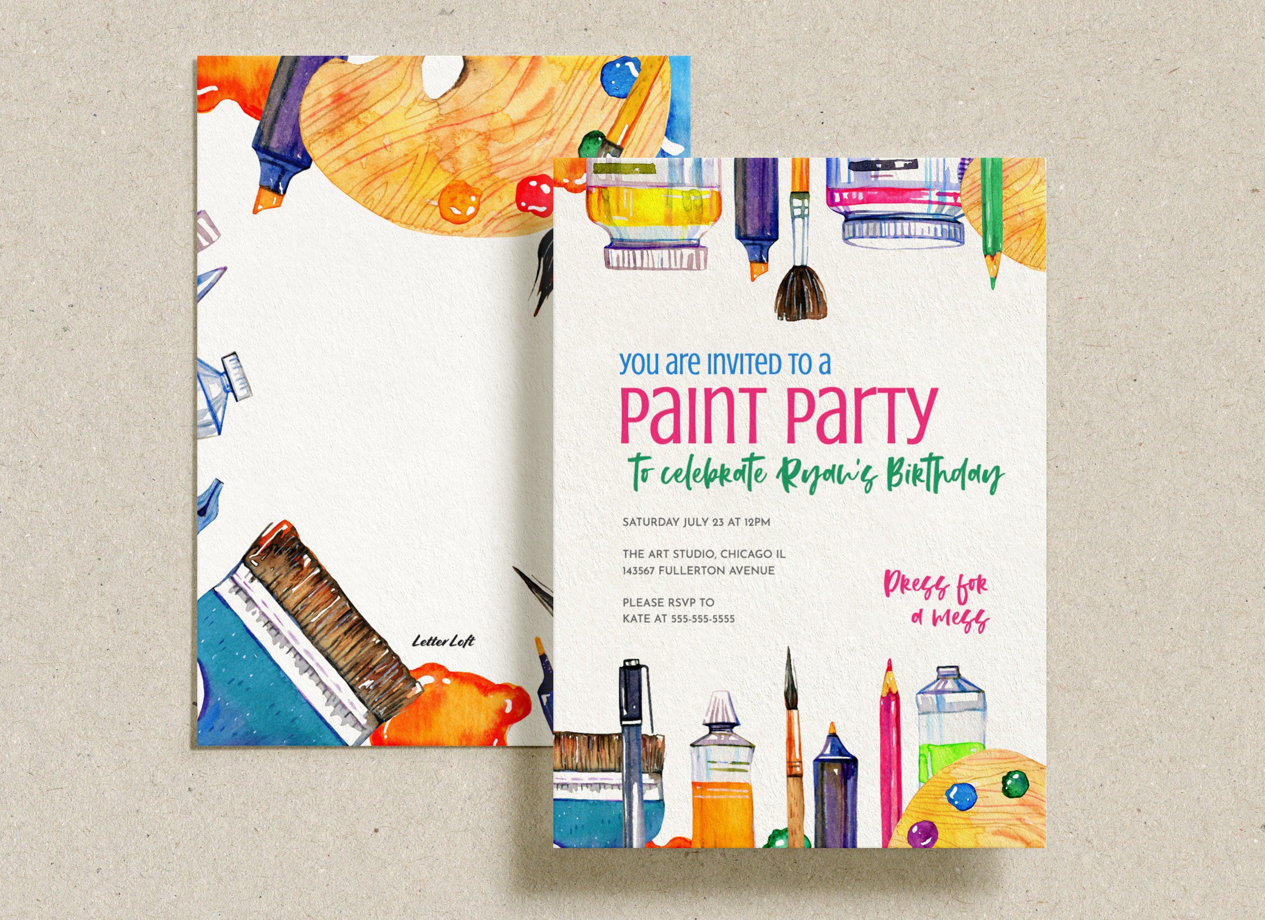 Paint Party Invite, Art Birthday Invite, Dress for A Mess, Colorful ...