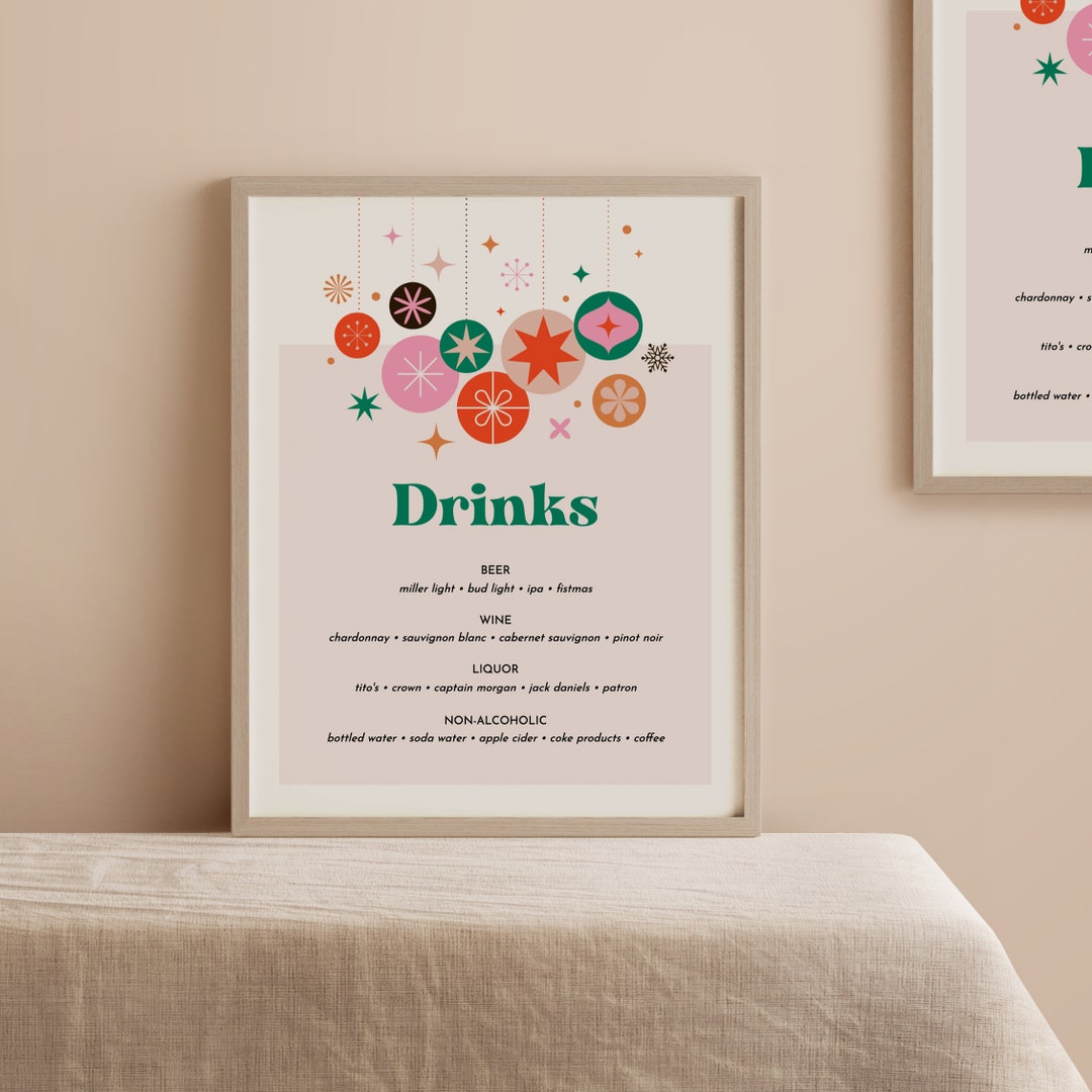Modern Holiday Party Drink Menu Template, Christmas Party Decor ...