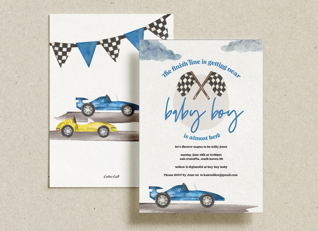 Race Car Baby Shower Invitations, Baby Boy Baby Shower, Race Car Theme ...