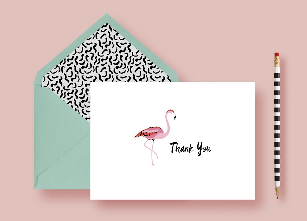 Tropical Flamingo Thank You Cards, Foldover Stationery Set ...