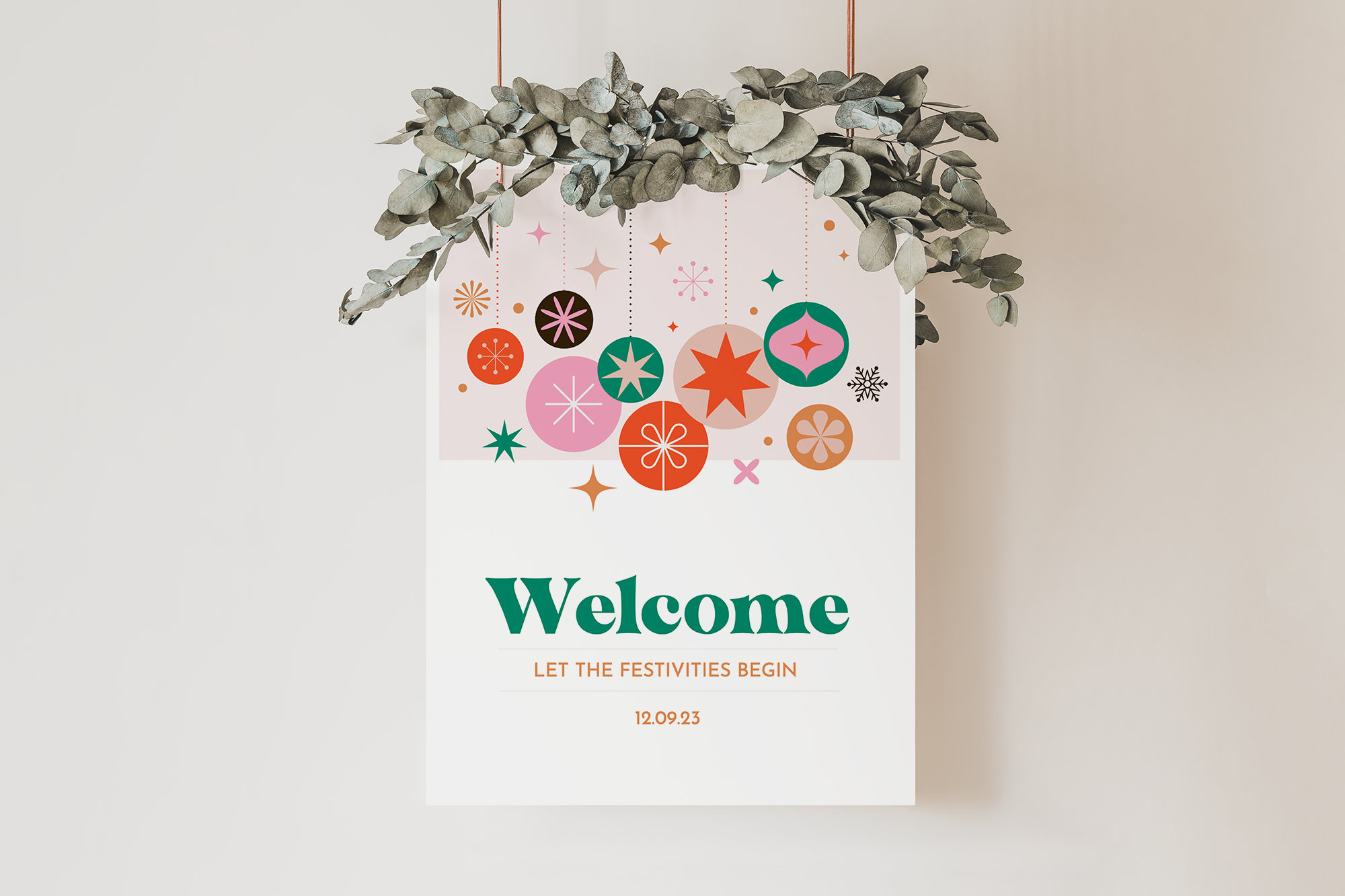 Editable Modern Christmas Party Welcome Sign, Holiday Welcome Sign ...