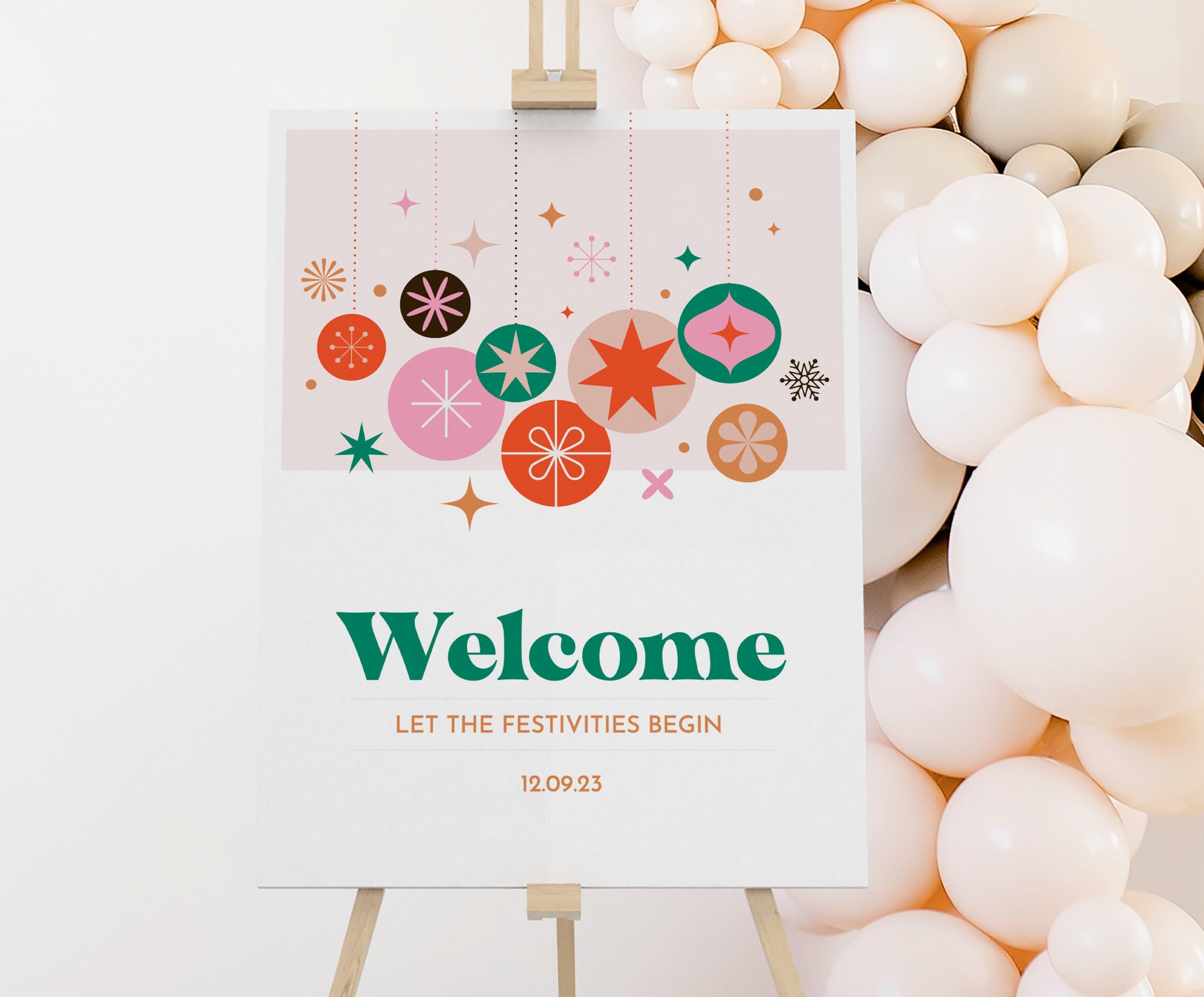 Editable Modern Christmas Party Welcome Sign, Holiday Welcome Sign ...