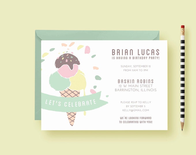 Ice Cream Themed Party Invite Ice Cream Social, Ice Cream Party ...