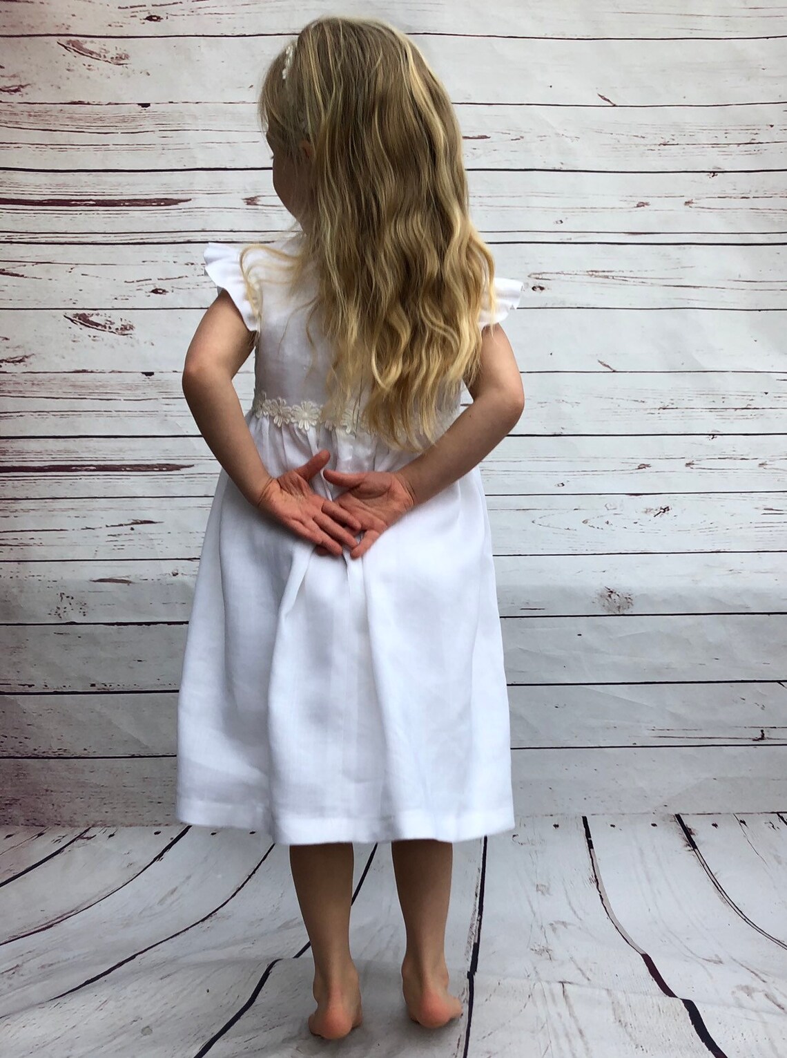 Flower Girl Dress With Flutter Sleeve in NEW Eco Linen in | Etsy