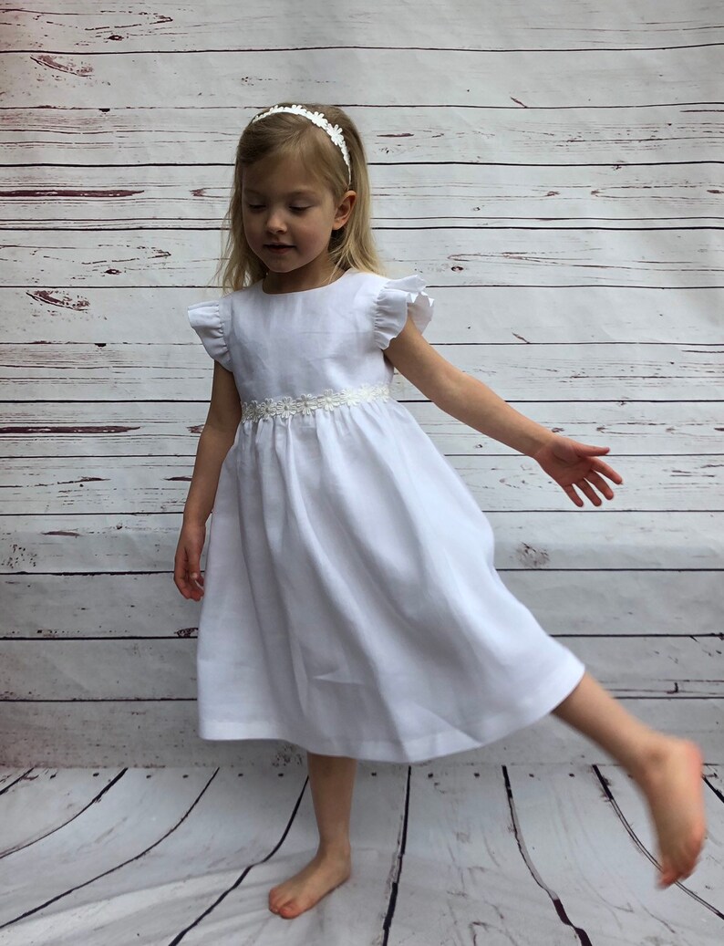 Flower Girl Dress With Flutter Sleeve in Linen okeo-tex - Etsy UK