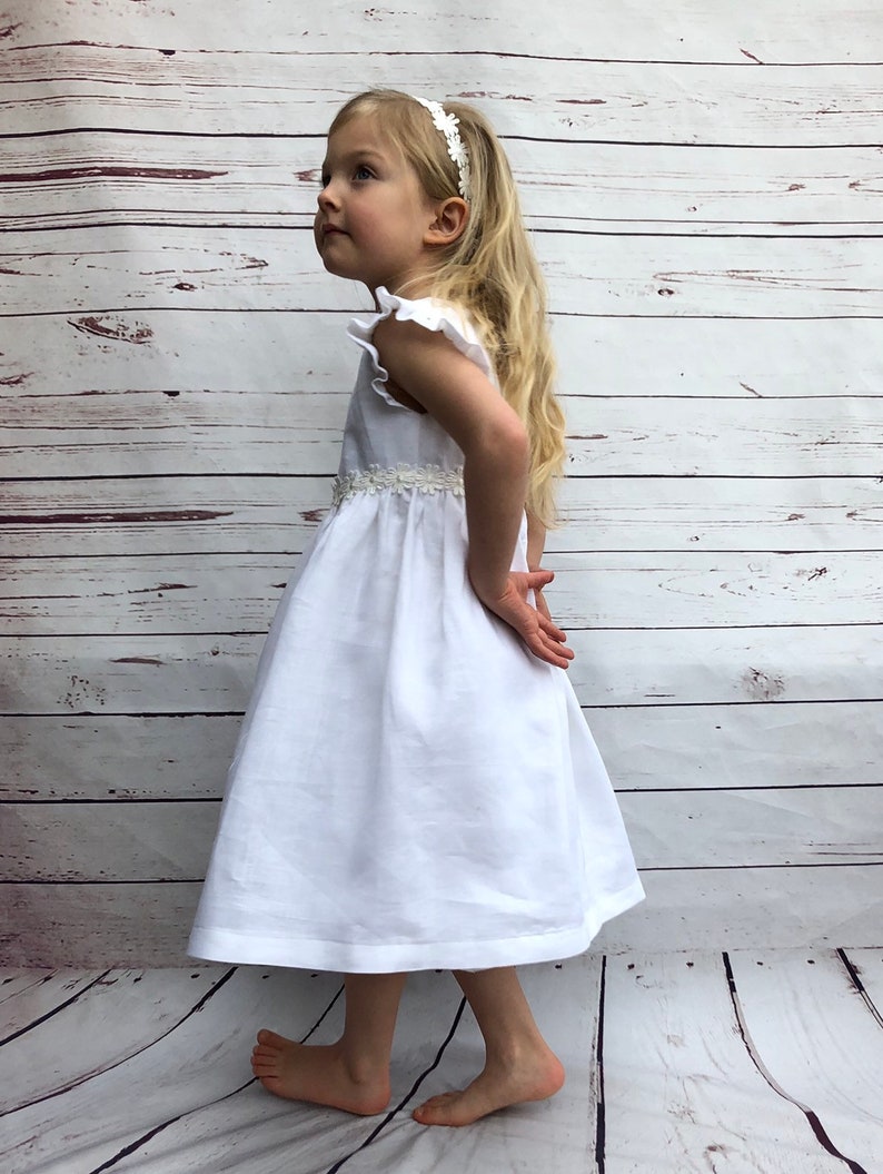 Flower Girl Dress With Flutter Sleeve in Linen okeo-tex - Etsy UK