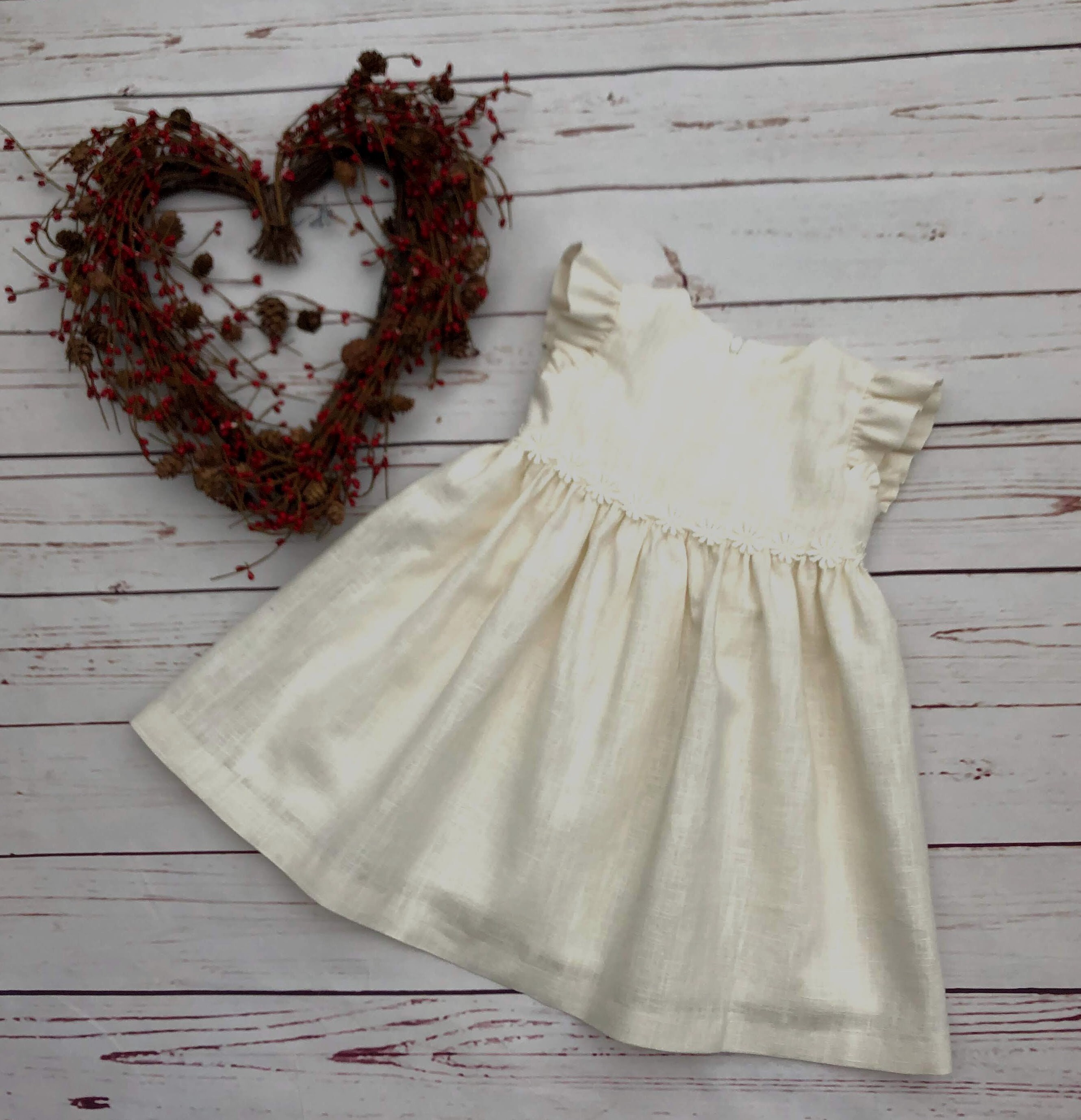 Flower Girl Dress With Flutter Sleeve in Linen okeo-tex - Etsy