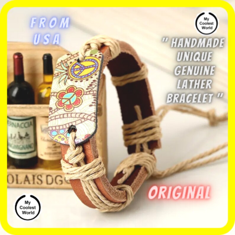 Bracelet Genuine Leather Handmade Unique Vintage Style Brown Natural ...