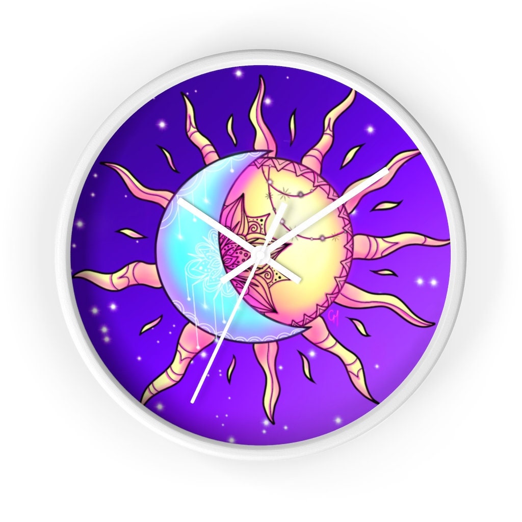 Sun and Moon Wall Clock, Sun and Moon Clock, Wall Clock, Sun and Moon ...