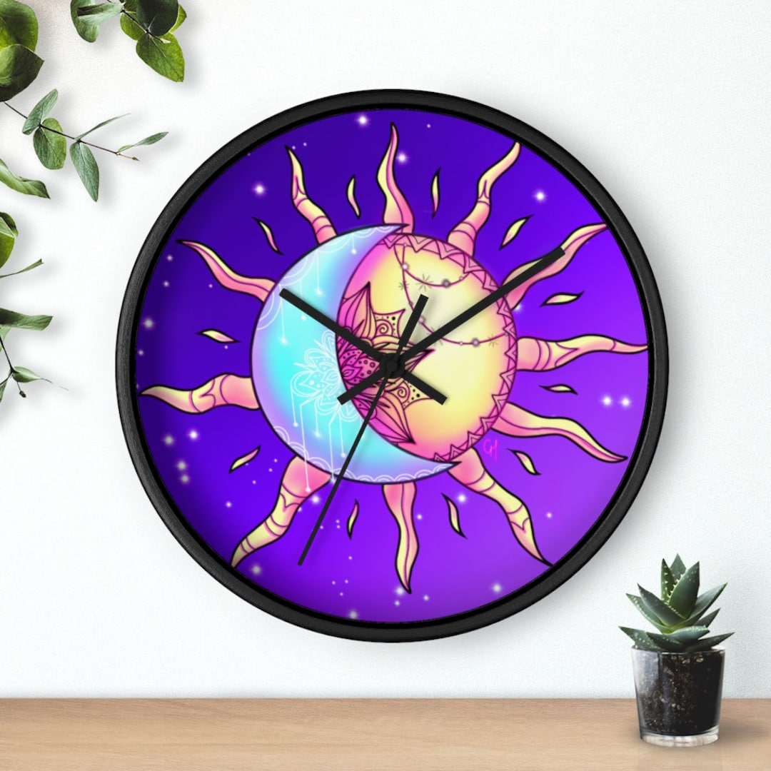 Sun and Moon Wall Clock, Sun and Moon Clock, Wall Clock, Sun and Moon ...