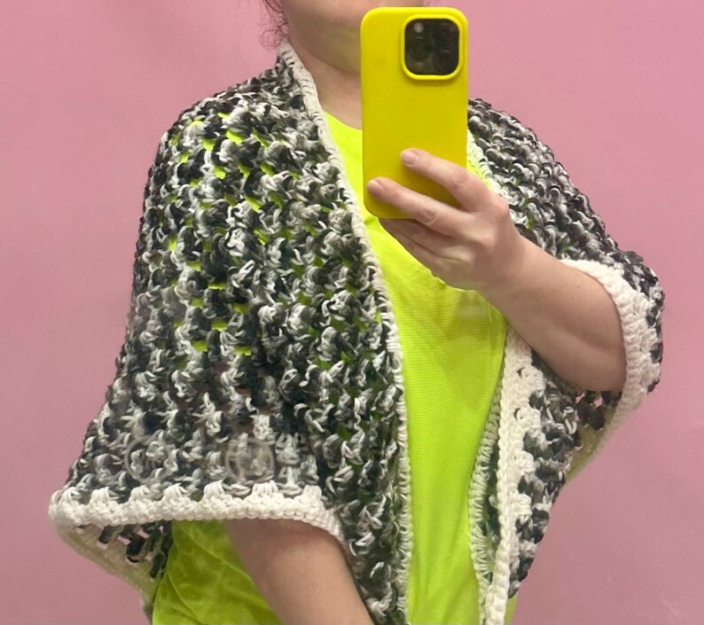 Crochet Granny Stitch Shawl: Black & White Acrylic Triangle Wrap - Etsy