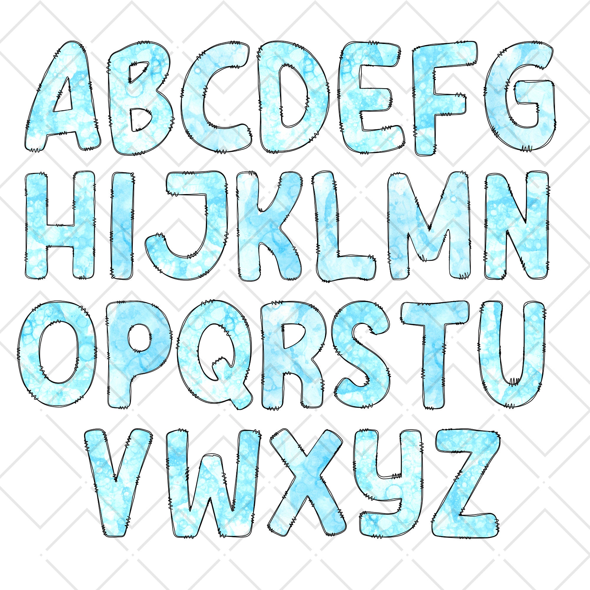 Blue Bubble Alphabet Letters PNG, Watercolor Bubbles Sublimation Alpha ...
