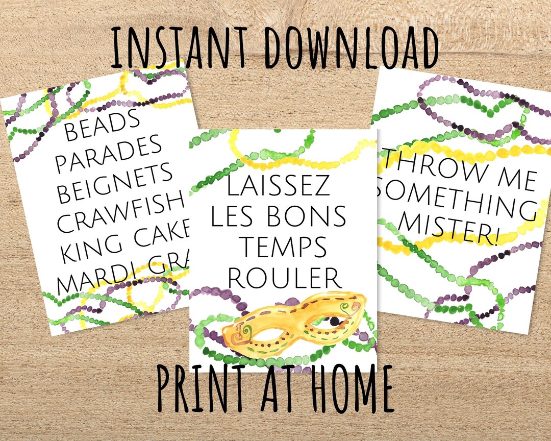 Mardi Gras Decoration Printable With Beads and Masks, Party Decor, Wall ...