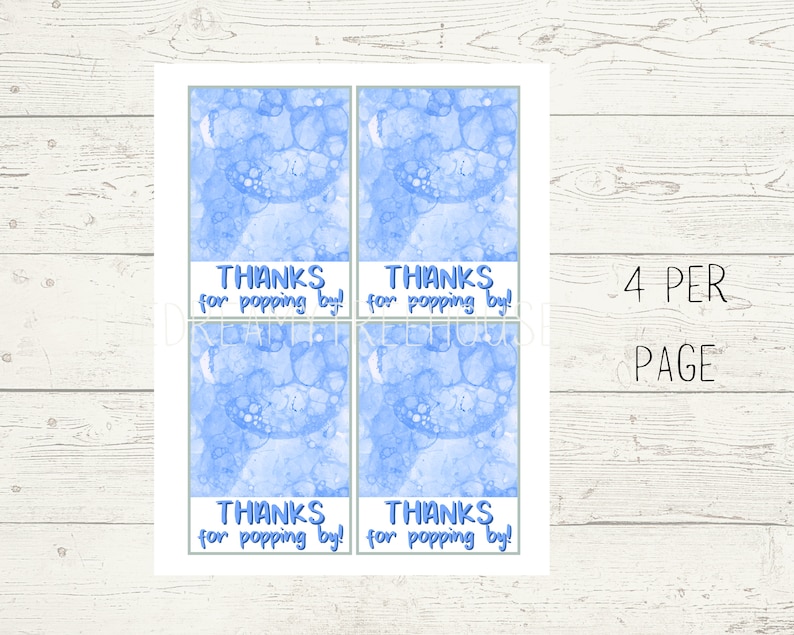 Blue Bubbles Thanks for Popping by Gift Tag-cookie Card for Treats ...