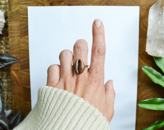 Cowry Shell Set in Electroformed Copper on a Thin Copper Band Ring Size ...