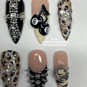 Y2k Rock Star Press on Nails/y2k Nails/cross Nails/edgy Nails /leopard ...