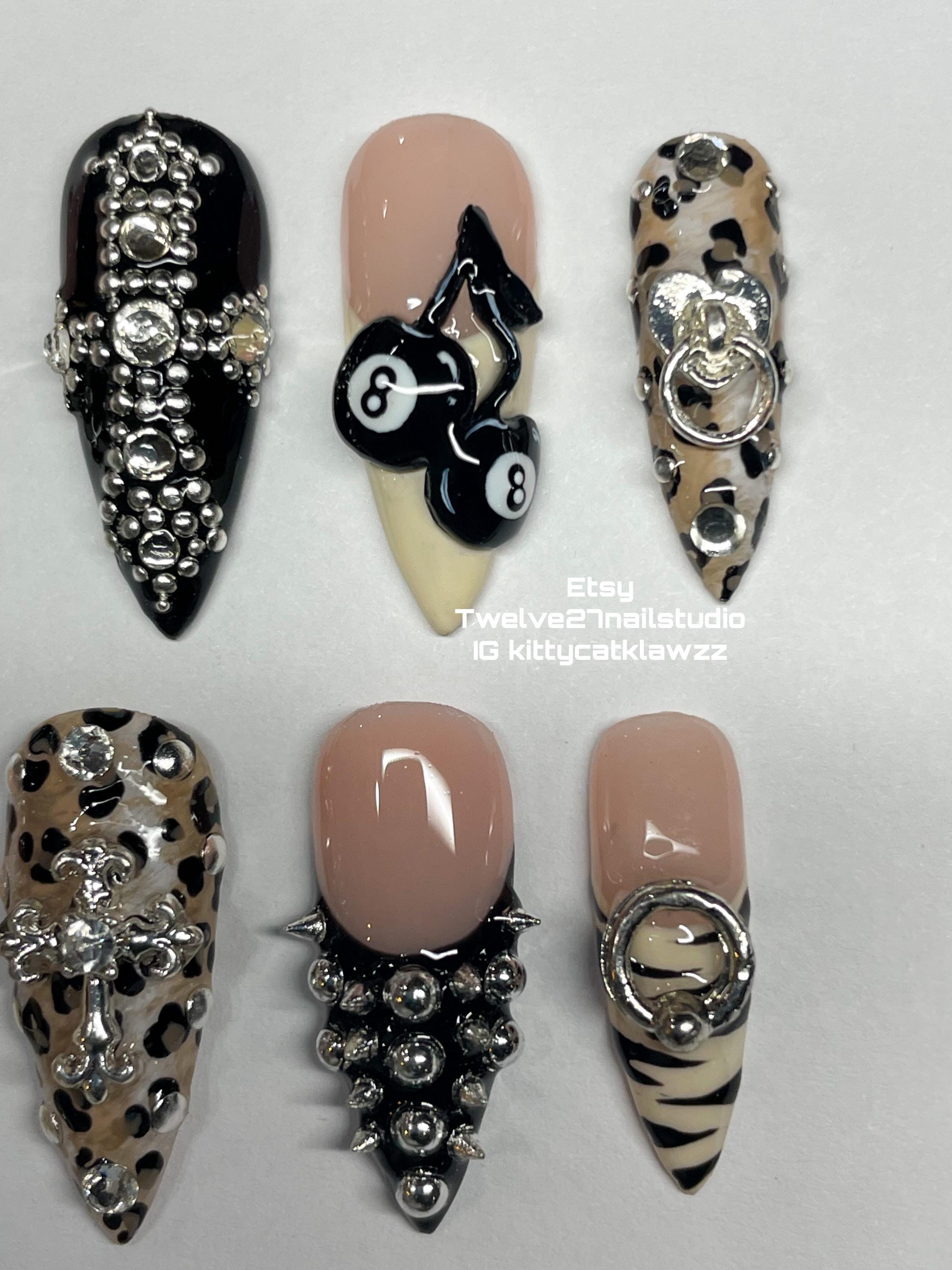 Y2k Rock Star Press on Nails/y2k Nails/cross Nails/edgy Nails /leopard ...