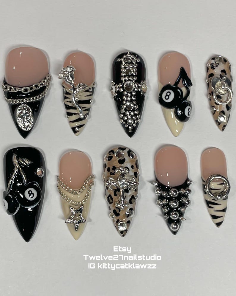 Y2k Rock Star Press on Nails/y2k Nails/cross Nails/edgy Nails /leopard ...