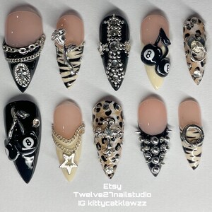 Y2k Rock Star Press on Nails/y2k Nails/cross Nails/edgy Nails /leopard ...