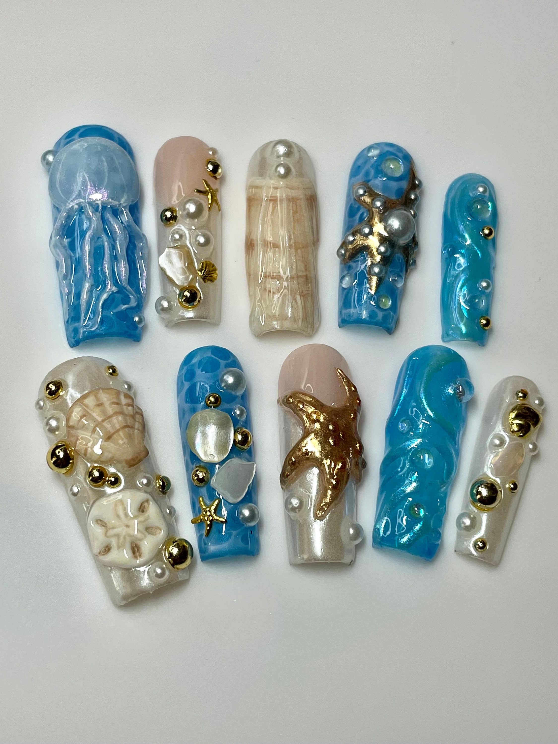 Ocean Vibes Press on Nails / Ocean Nails / Custom Press on Nails ...