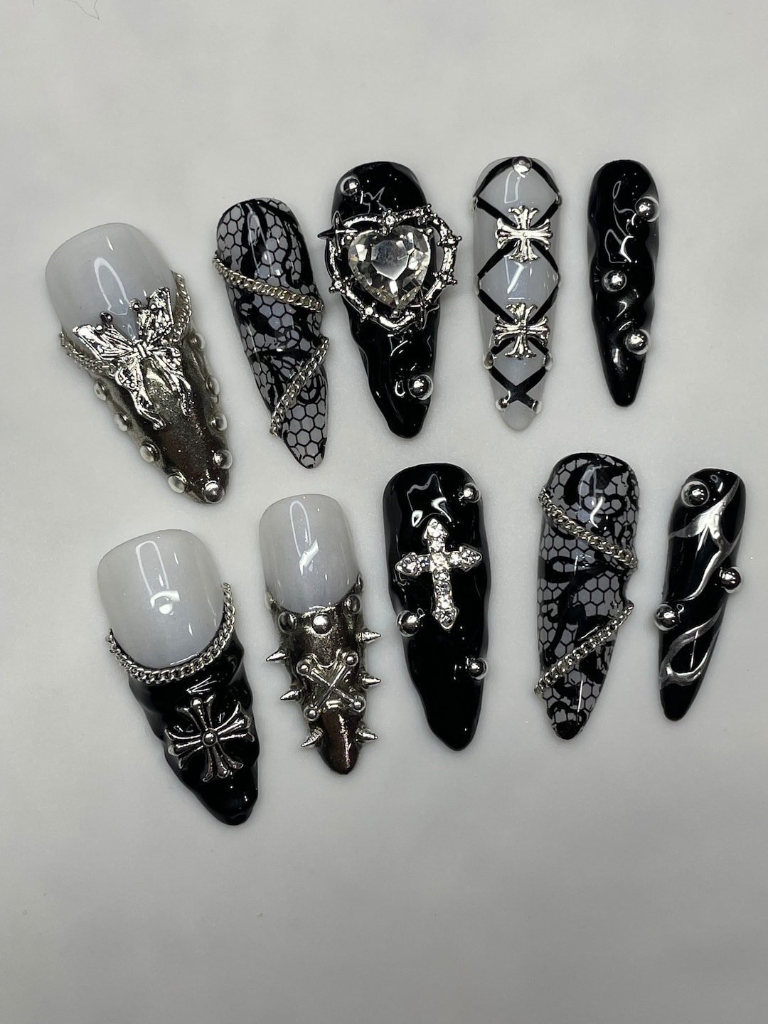 Goth Girl Chic Press on Nails / Punk Nails / Grunge Nails / Cyber Y2k ...